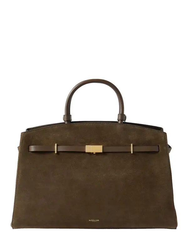 DEMELLIER The Hudson Leather-trimmed Suede Tote - Brown
