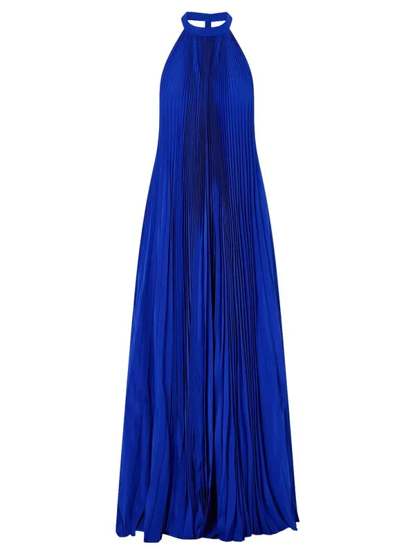 TOM FORD Plissé Silk Crepe De Chine Halterneck Gown - Blue