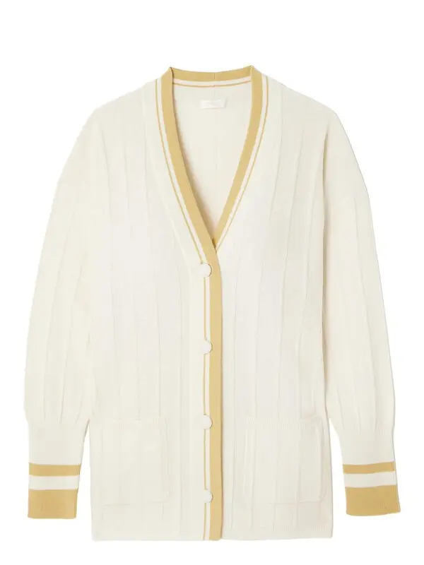 ERES Clubhouse Striped Ribbed Wool And Cashmere-blend Cardigan - Neutrals