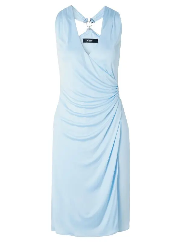 Versace Gathered Jersey Midi Dress - Blue