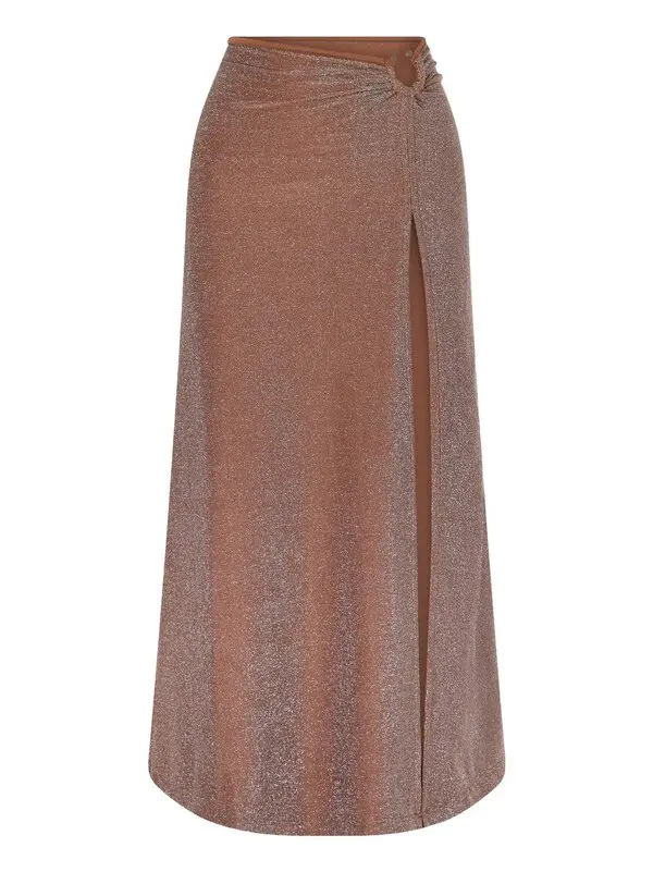 Johanna Ortiz Nuevo Destino Embellished Midi Skirt - Brown