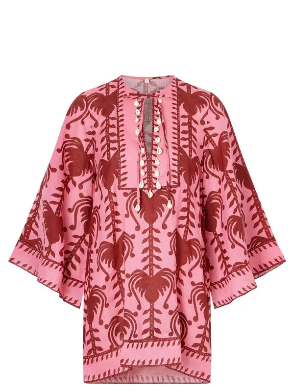 Johanna Ortiz Wild Savannah Shell-embellished Linen Mini Dress - Pink