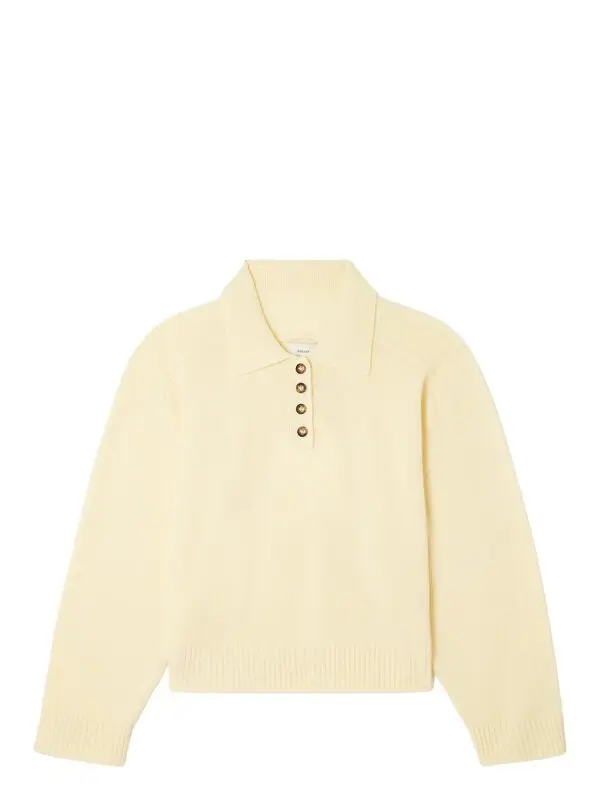 Loulou De Saison Homere Embroidered Cashmere Polo Sweater - Yellow