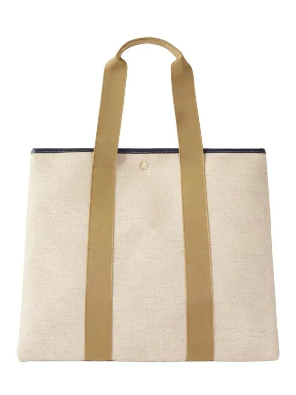 Rue De Verneuil Traversée Shaggy Large Webbing And Leather-trimmed Canvas Tote - Neutrals