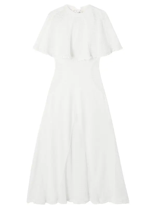 LANVIN Cape-effect Open-knit And Jersey Midi Dress - White