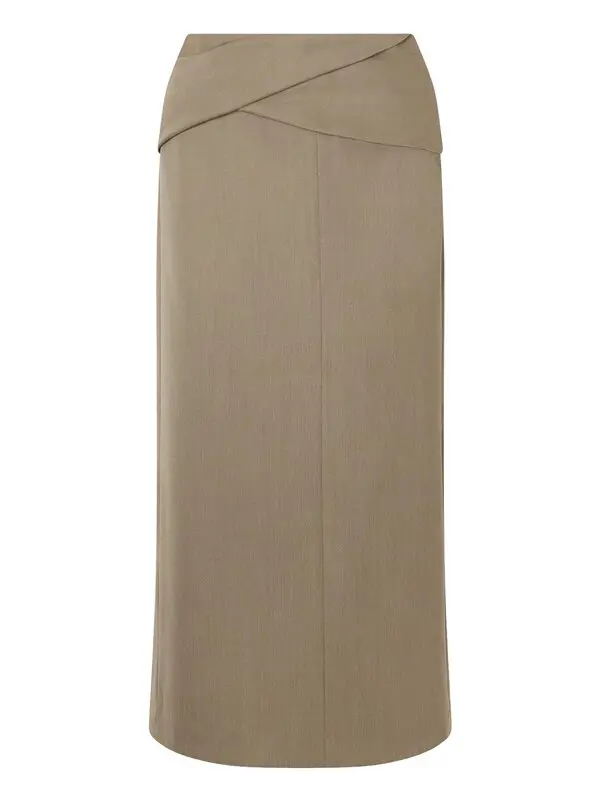 Victoria Beckham Belted Wool-blend Twill Midi Skirt - Green