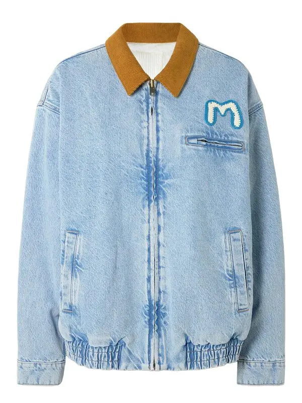 MOTHER The Super Sizer Denim Jacket With Corduroy Trim - Light Denim