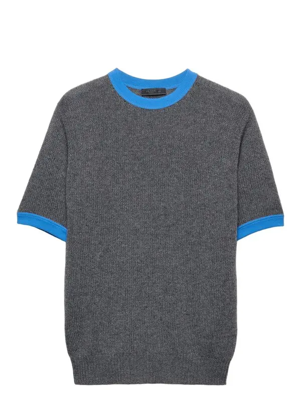 Prada Cashmere And Jersey Short-sleeve Sweater - Slate Gray/pale Blue