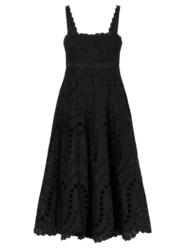 Charo Ruiz Ibiza Glimmer Scalloped Broderie Anglaise Cotton-blend Midi Dress - Black
