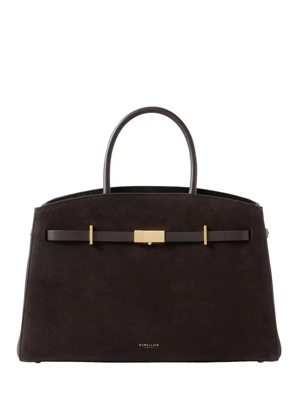 DEMELLIER The Midi Hudson Leather-trimmed Suede Tote - Brown