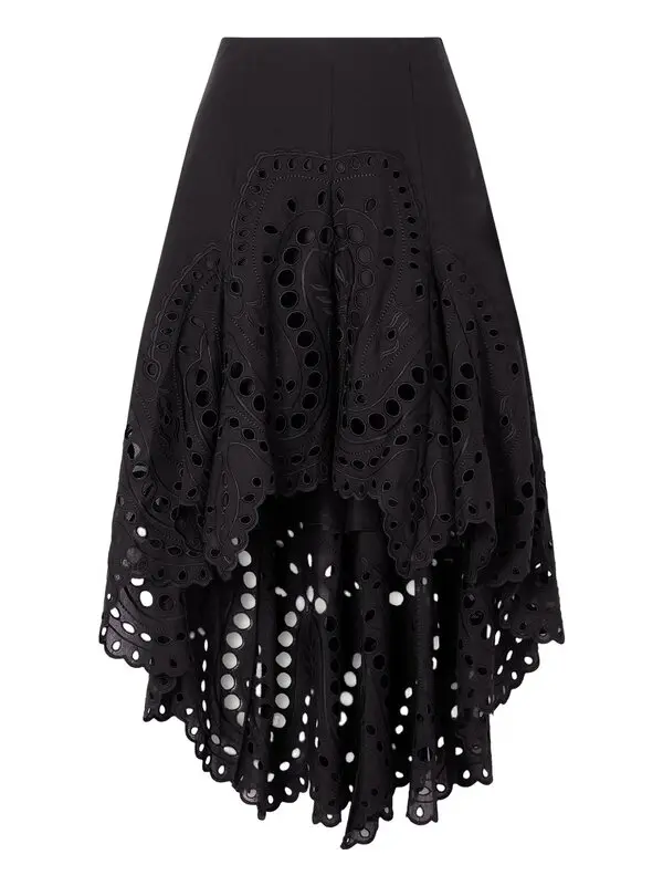 Charo Ruiz Ibiza Finn Broderie Anglaise Midi Skirt - Black