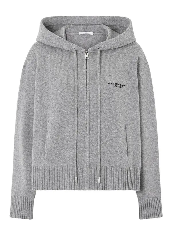 Givenchy Embroidered Wool And Cashmere-blend Zip-up Hooded Cardigan - Gray