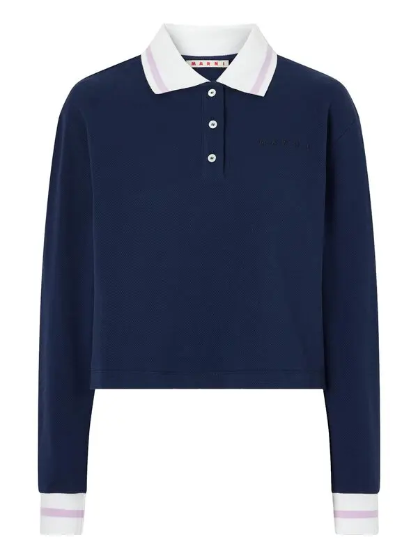 Marni Striped Embroidered Cotton-piqué Polo Shirt - Blue