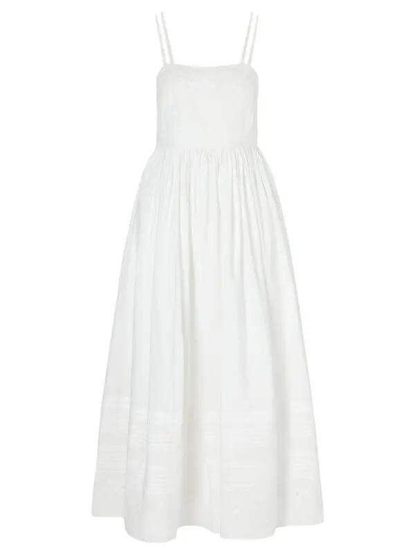BODE Chamomile Pintucked Embroidered Cotton-poplin Midi Dress - White