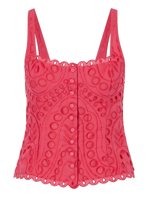 Charo Ruiz Ibiza Nereus Cropped Broderie Anglaise Top - Pink