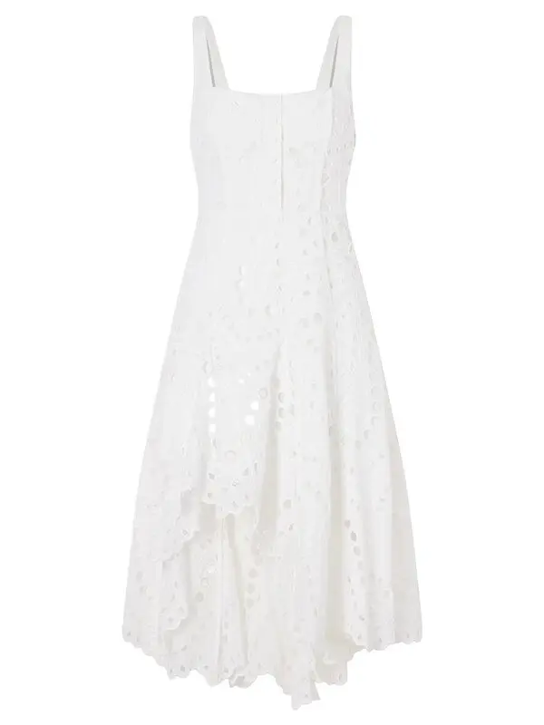 Charo Ruiz Ibiza Ayla Asymmetric Scalloped Broderie Anglaise Cotton-blend Midi Dress - White