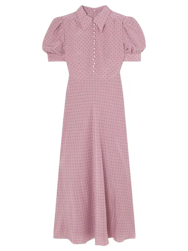 Alessandra Rich Faux Pearl-embellished Polka-dot Midi Dress - Pink