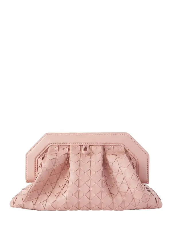 SERAPIAN Secret Mini Embellished Woven Leather Clutch - Pink
