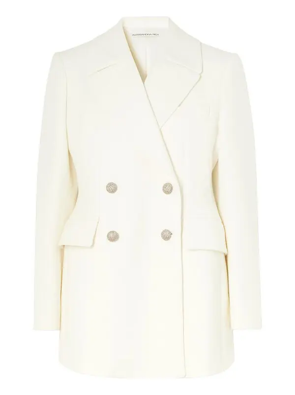Alessandra Rich Double-breasted Wool Blazer - White