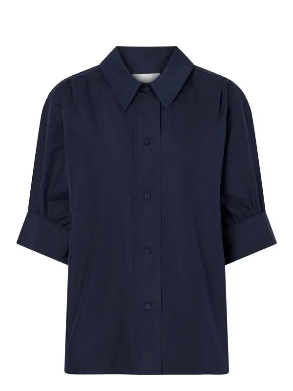 JIL SANDER Gathered Cotton-poplin Shirt - Blue