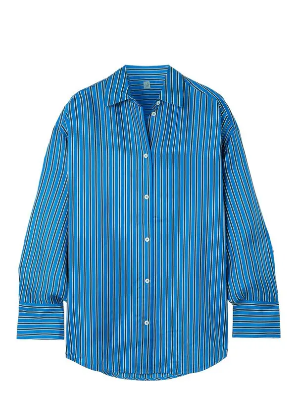 TOTEME Oversized Striped Silk-twill Shirt - Blue