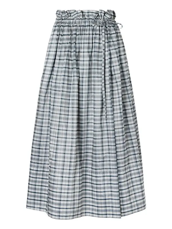 JIL SANDER Checked Silk-blend Midi Skirt - Green