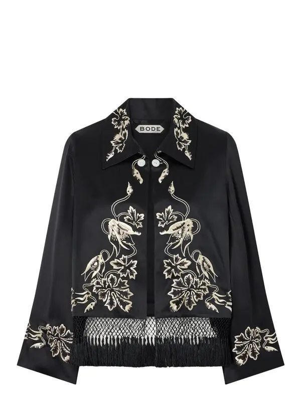 BODE Phantasm Fringed Embroidered Silk-satin Jacket - Black