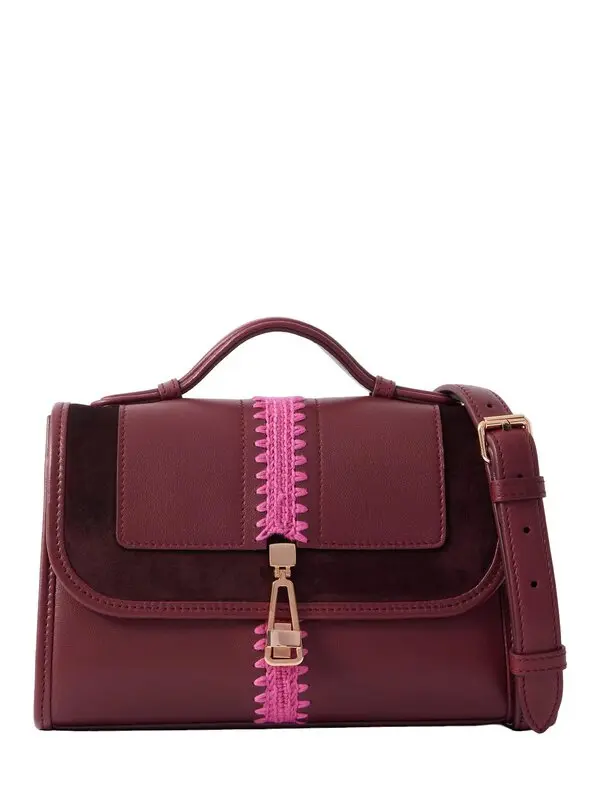 Gabriela Hearst Leonora Small Crochet And Suede-trimmed Leather Satchel - Burgundy