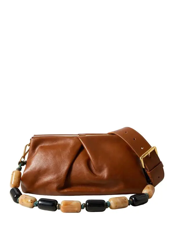 Dries Van Noten Pleated Leather Shoulder Bag - Brown
