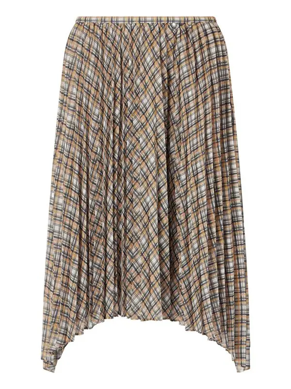 Acne Studios Asymmetric Pleated Checked Chiffon Midi Skirt - Gray