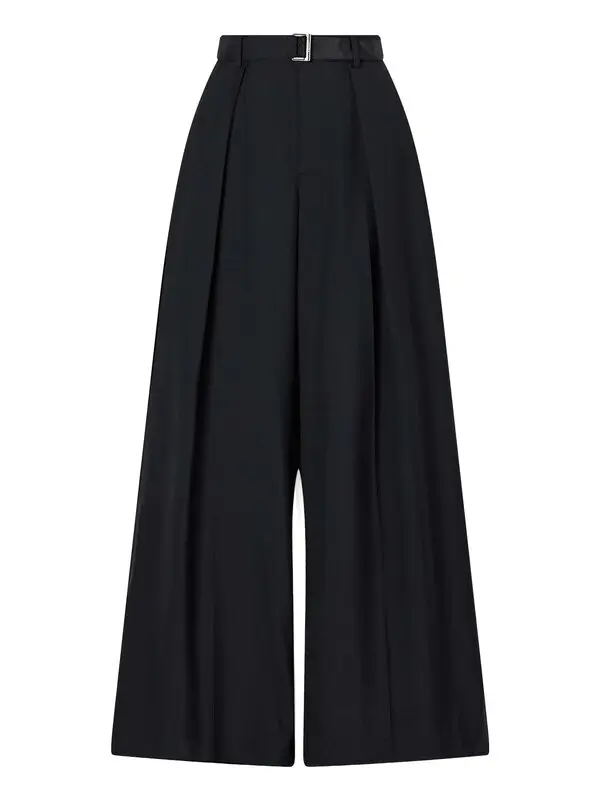 Sacai Belted Pleated Crepe Wide-leg Pants - Black