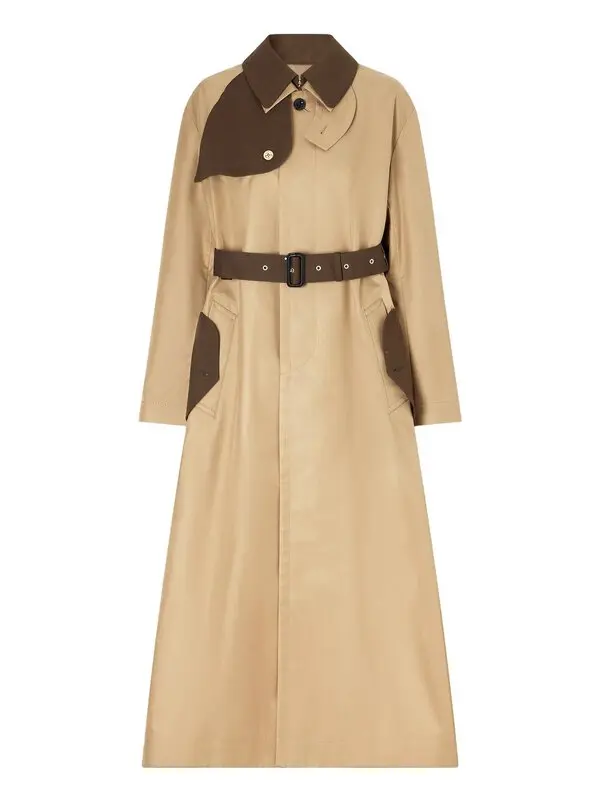 Sacai Belted Two-tone Cotton-blend Gabardine Trench Coat - Neutrals