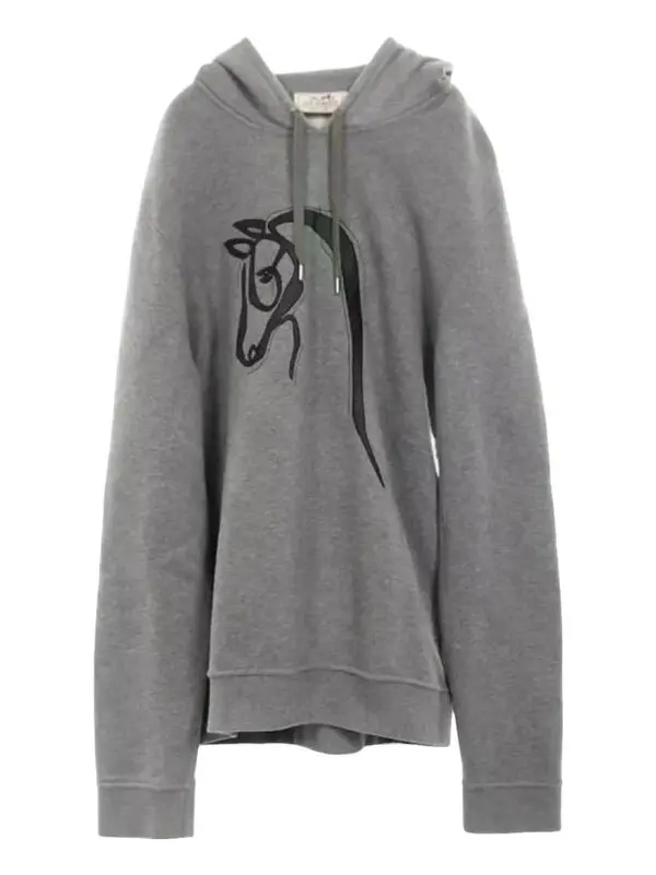 Hermès 2010s Horse Leather Patch Hoodie - Grey