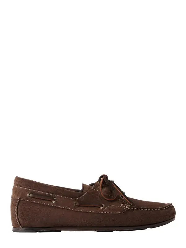 Manolo Blahnik Marino Suede Boat Shoes - Brown