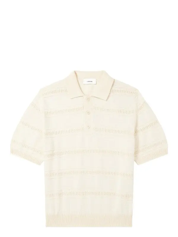 LARDINI Striped Organic And Recycled-cotton Polo Shirt - Neutrals