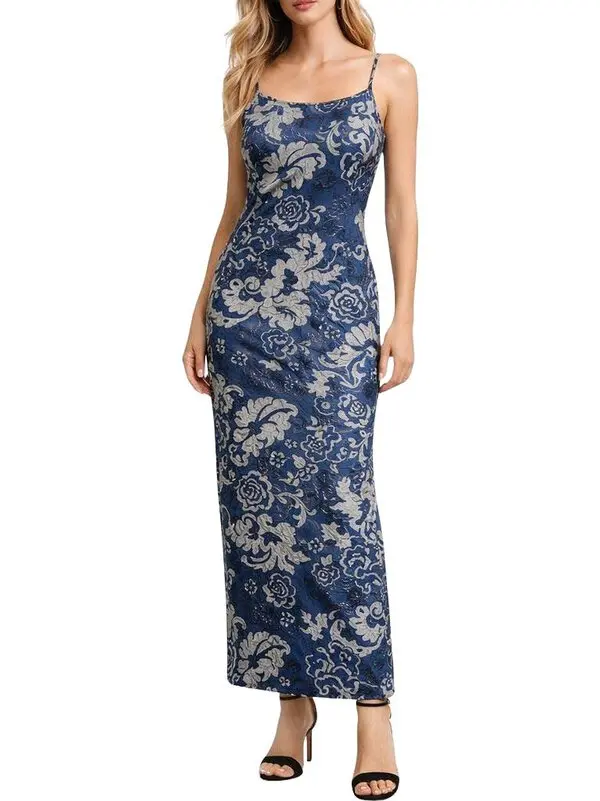 Sam Edelman Floral Scoop Neck Maxi Dress - Navy