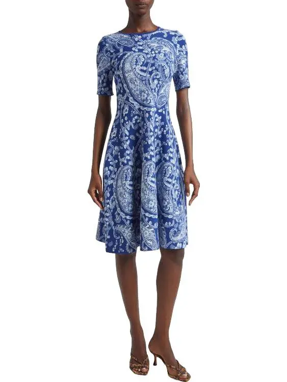 Etro Paisley Jacquard Sweater Dress - Multicolour On Blue Base