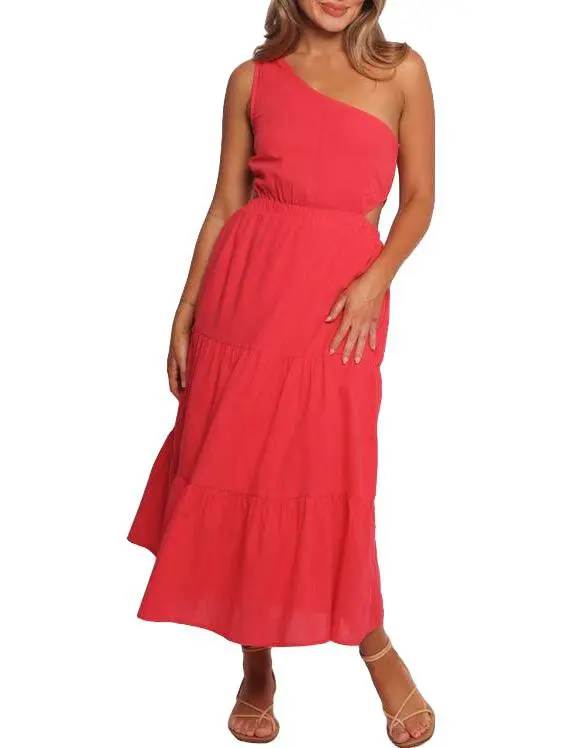 PETAL & PUP Teresa One-shoulder Cutout Cotton Midi Dress - Red