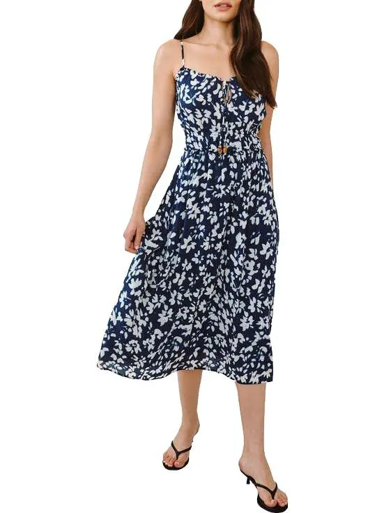 Bella Dahl Floral Tie-front Midi Dress - Indigo Bloom