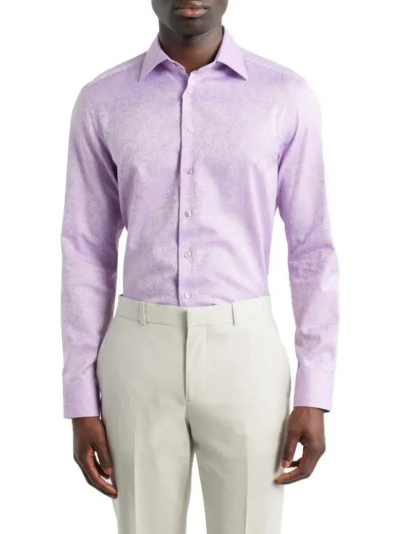 Etro Roma Regular Fit Violet Paisley Jacquard Cotton Dress Shirt - Viola