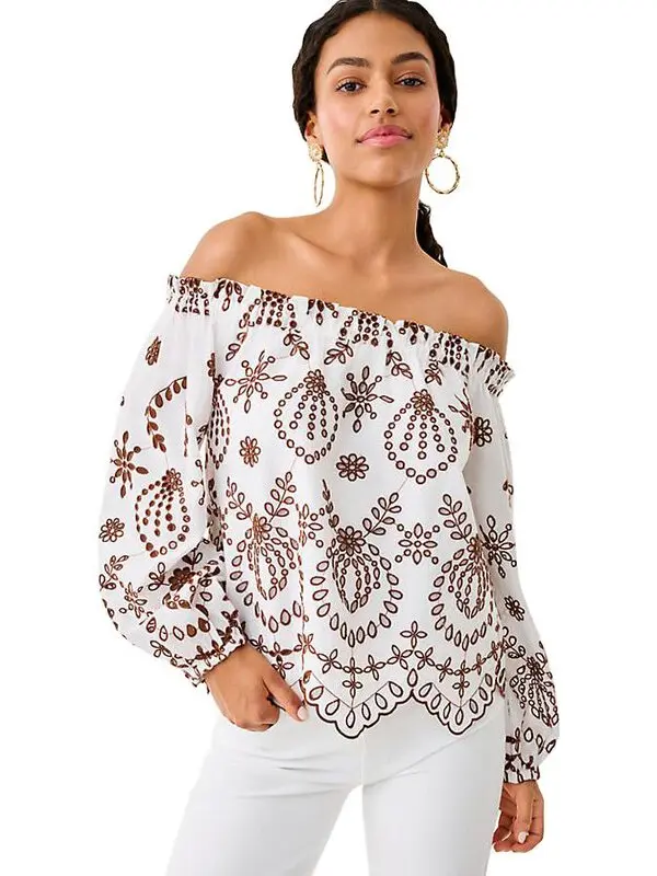 Lilly Pulitzer® Eyelet Off-the-shoulder Top - French Roast Engineered Medallion Eyelet