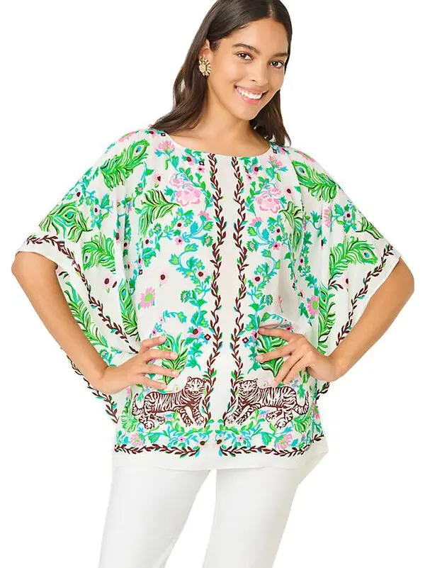LILLY PULITZER Brittina Caftan Tunic - Resort White Royal Zoo Engineered Tunic Sm