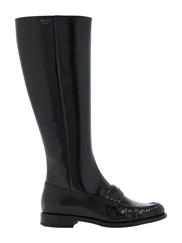 Prada Leather Knee High Boots - Black