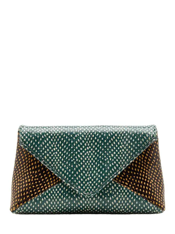 Dries Van Noten Printed Leather Envelope Clutch - Blue