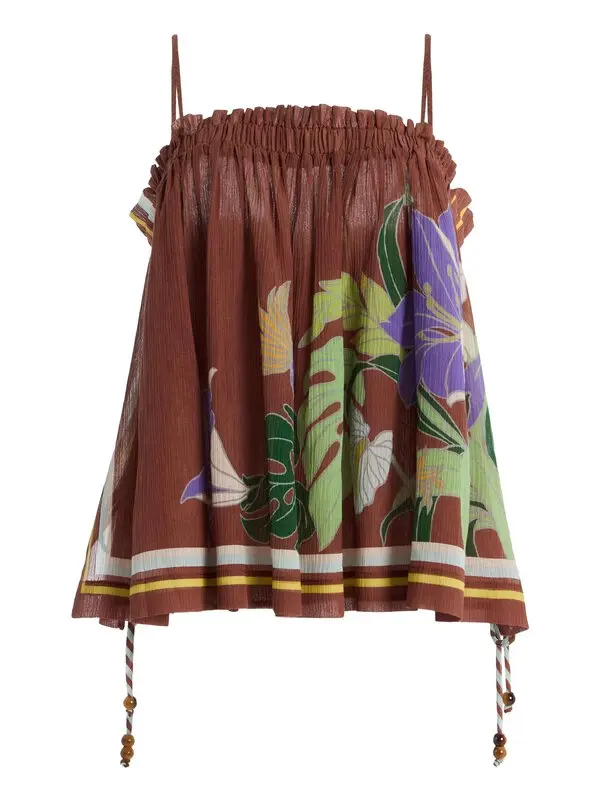 ALEMAIS Alfie Ruched Cotton-silk Top - Brown