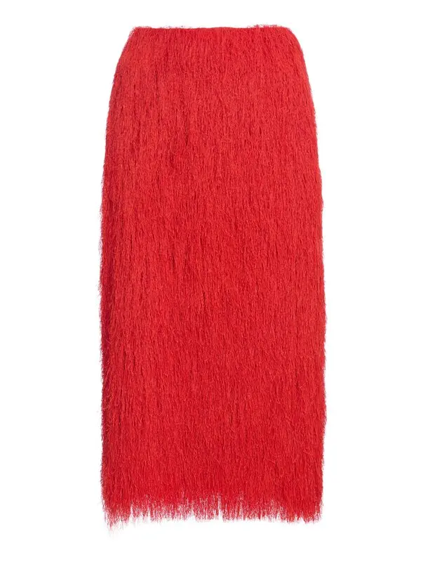 Dries Van Noten Sokna Fringed Midi Skirt - Red