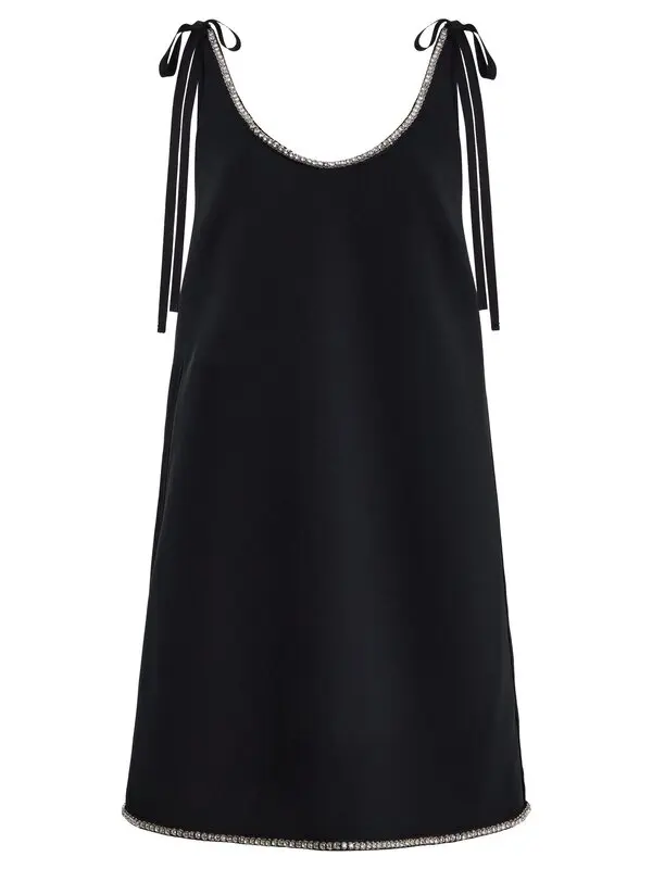 Prada Embellished Compact-sablé Mini Dress - Black