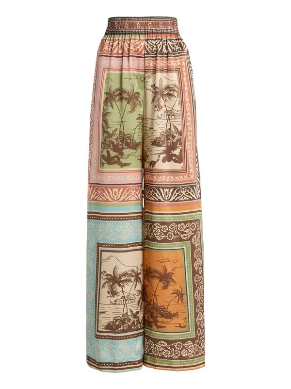 ALEMAIS Alberta Wide-leg Silk Satin Pants - Multi
