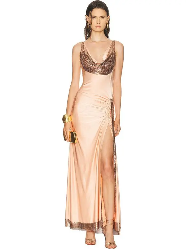 Rabanne Side Slit Gown - Salmon Pink
