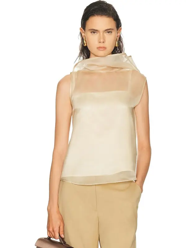 SEV High Neck Organza Top With Sateen Camisole - Sand